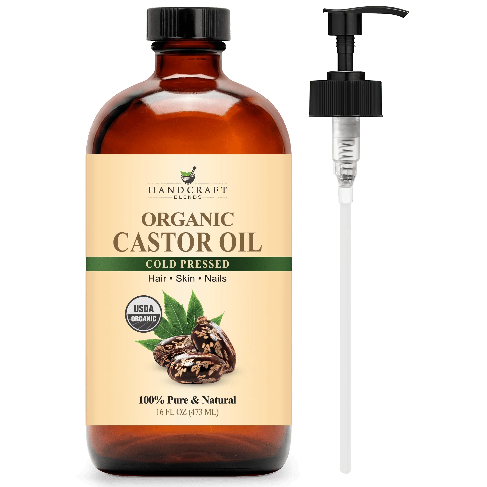USDA Organic Castor Oil in Glass Bottle | Handcraft Blends
