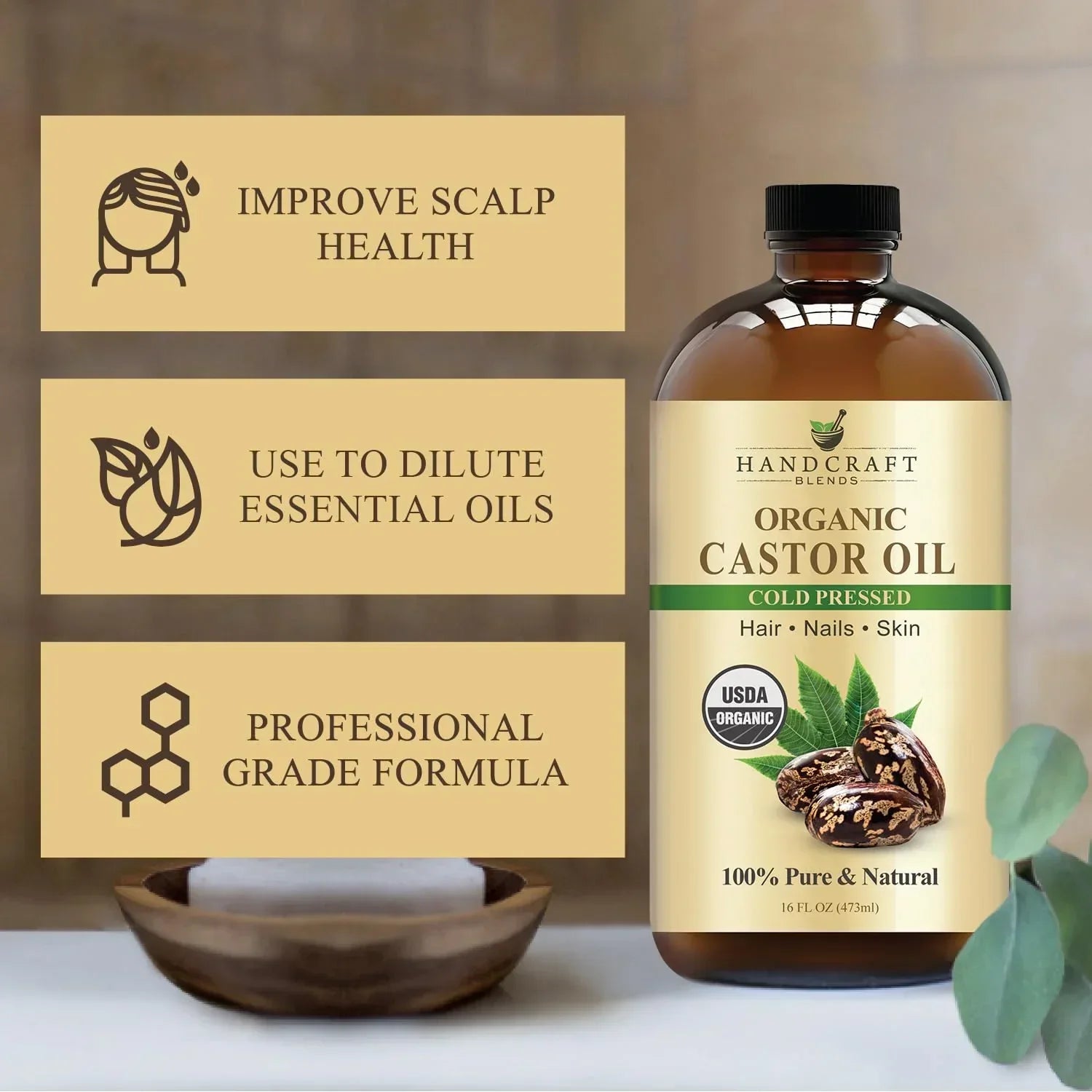 USDA Organic Castor Oil in Glass Bottle | Handcraft Blends